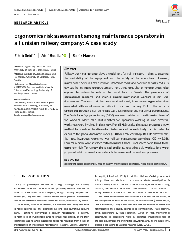 (PDF) Ergonomics risk assessment among maintenance operators in a ...