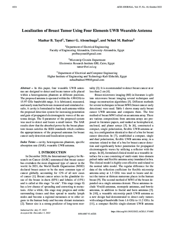 Pdf Localization Of Breast Tumor Using Four Elements Uwb Wearable Antenna