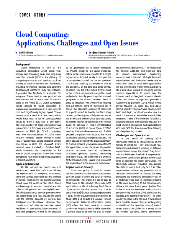 (PDF) Cloud Computing: Applications, Challenges and Open Issues