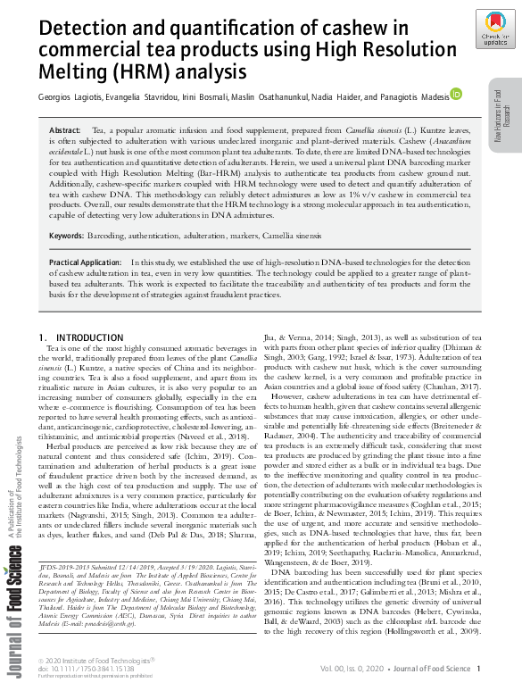 (PDF) Detection and quantification of cashew in commercial tea products using High Resolution ...