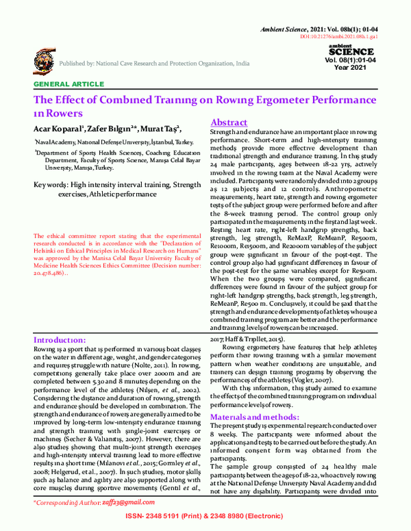(PDF) The Effect of Combined Training on Rowing Ergometer Performance in Rowers