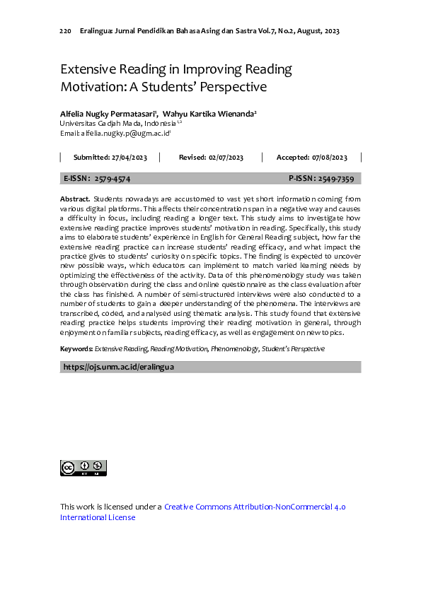 (PDF) Extensive Reading in Improving Reading Motivation: A Students’ Perspective