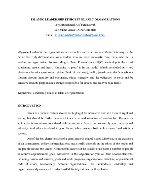 (DOC) Leadership Ethics in Organizations