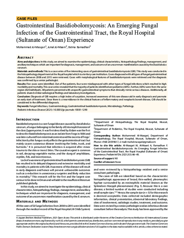 (PDF) Gastrointestinal basidiobolomycosis: an emerging fungal infection ...