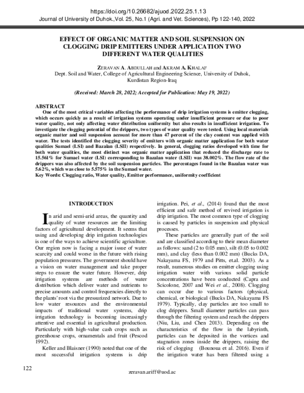 (PDF) Effect of Organic Matter And Soil Suspension on Clogging Drip ...