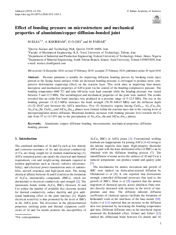 (PDF) Effect of bonding pressure on microstructure and mechanical properties of aluminium/copper ...