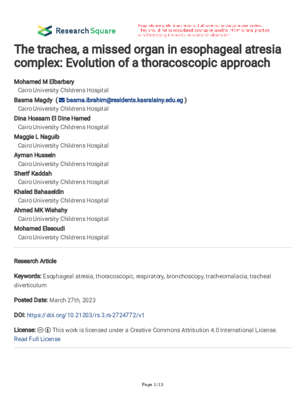 (PDF) The trachea, a missed organ in esophageal atresia complex ...