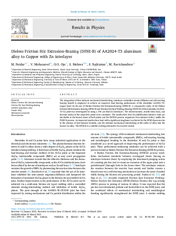 (PDF) Dieless Friction Stir Extrusion-Brazing (DFSE-B) of AA2024-T3 ...