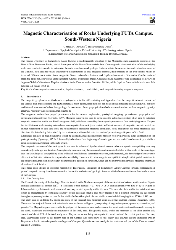 (PDF) Magnetic Characterisation of Rocks Underlying FUTA Campus, South ...