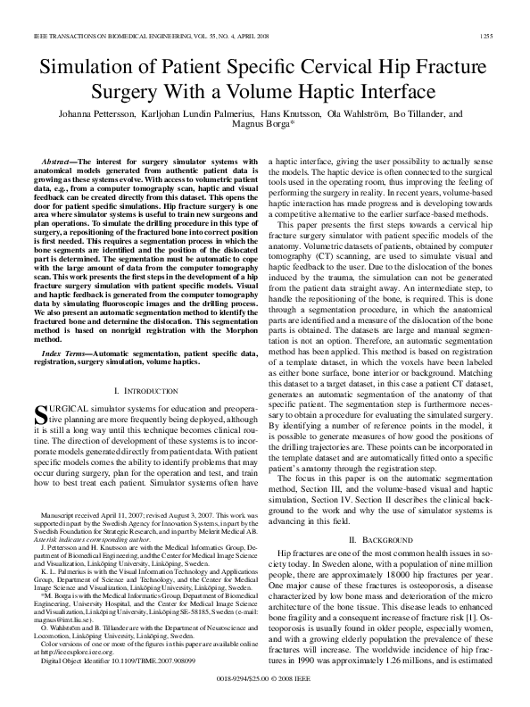 (PDF) Simulation of Patient Specific Cervical Hip Fracture Surgery With ...