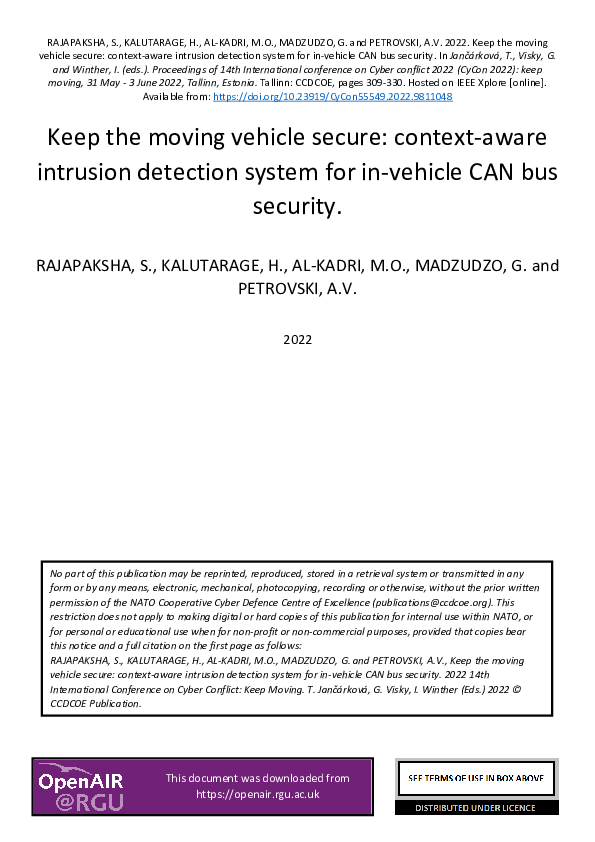(PDF) Keep the Moving Vehicle Secure: Context-Aware Intrusion Detection System for In-Vehicle ...