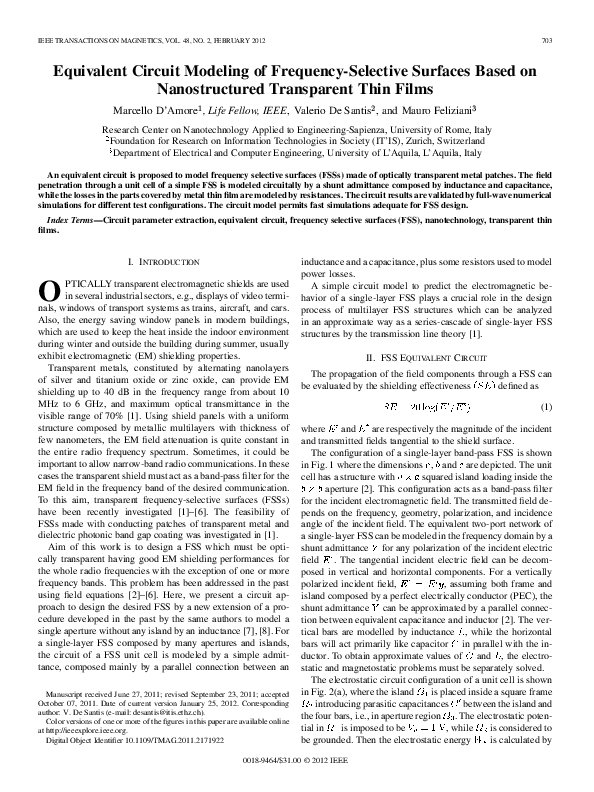 (PDF) Equivalent Circuit Modeling of Frequency-Selective Surfaces Based on Nanostructured ...