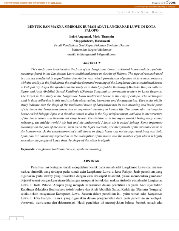(PDF) Bentuk Dan Makna Simbolik Rumah Adat Langkanae Luwu DI Kota Palopo