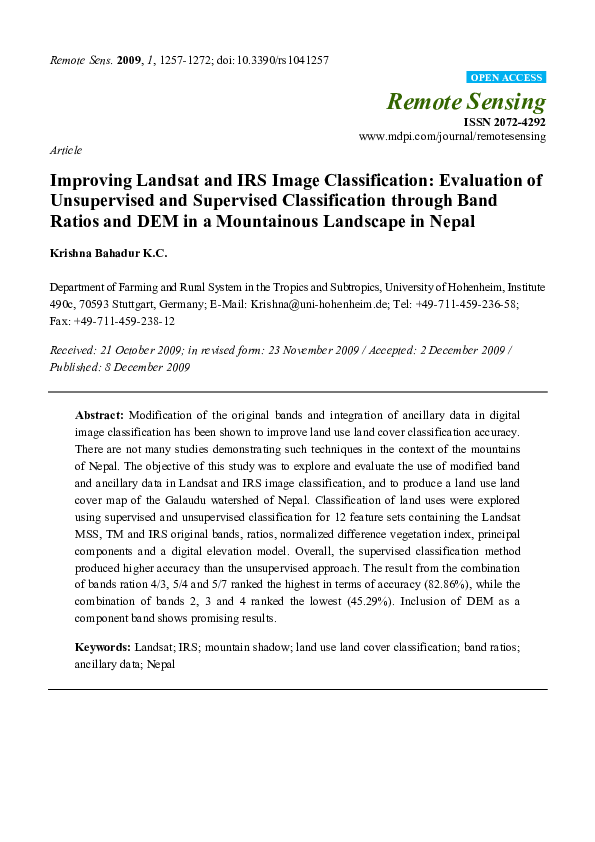 (PDF) Improving Landsat and IRS Image Classification: Evaluation of Unsupervised and Supervised ...