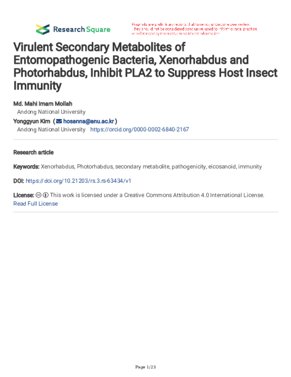 (PDF) Virulent Secondary Metabolites of Entomopathogenic Bacteria ...