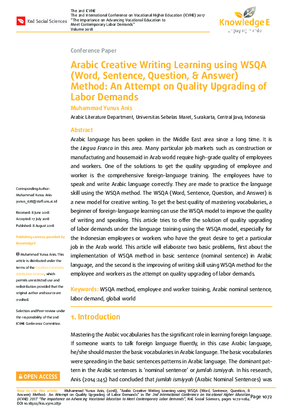 (PDF) Arabic Creative Writing Learning using WSQA (Word, Sentence ...