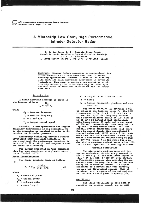 (PDF) A microstrip low cost, high performance, intruder radar detector