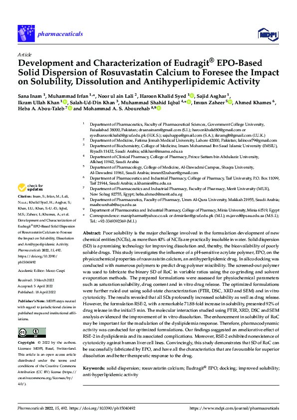(PDF) Eudragit EPO Solid Dispersion of Rosuvastatin: Solubility Impact