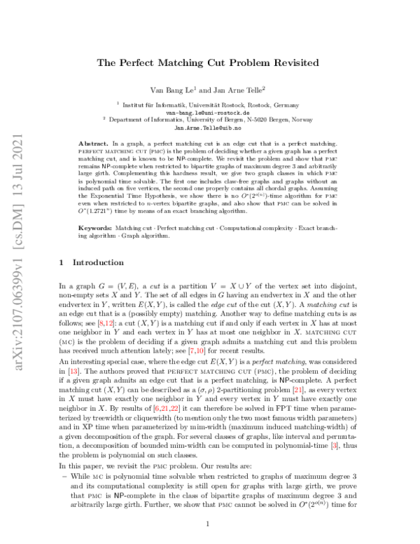 (PDF) The Perfect Matching Cut Problem Revisited