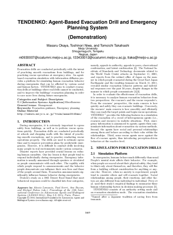 (PDF) TENDENKO: Agent-Based Evacuation Drill and Emergency Planning System