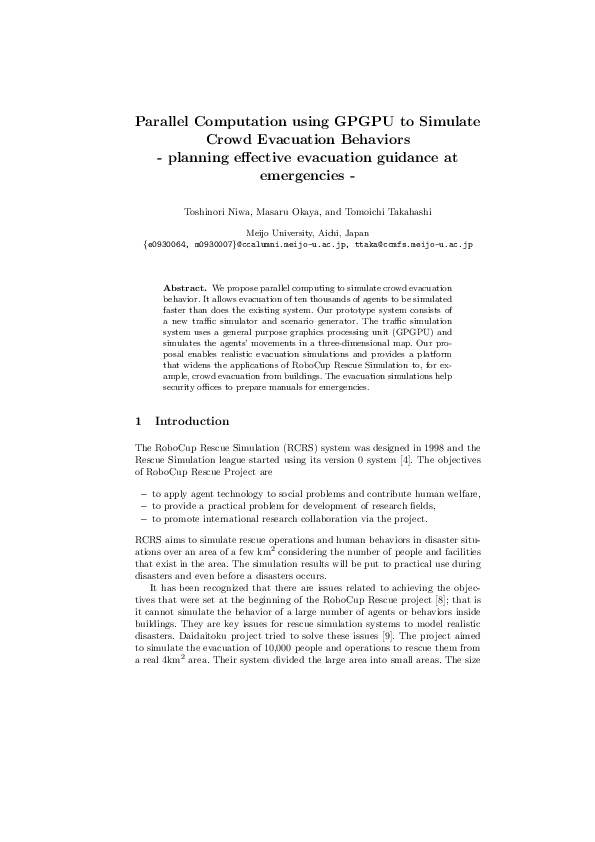 (PDF) Parallel Computation Using GPGPU to Simulate Crowd Evacuation Behaviors: Planning ...