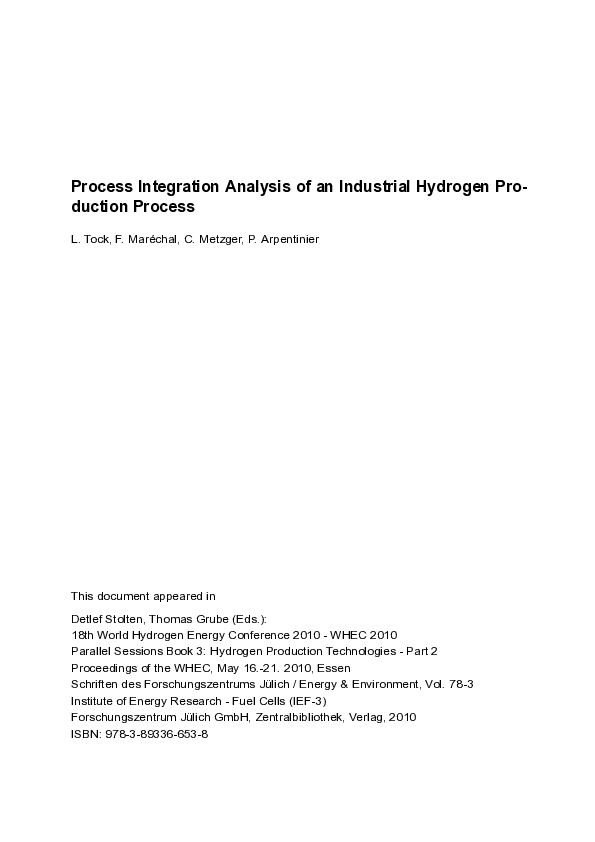 (PDF) Process Integration Analysis of an Industrial Hydrogen Production Process