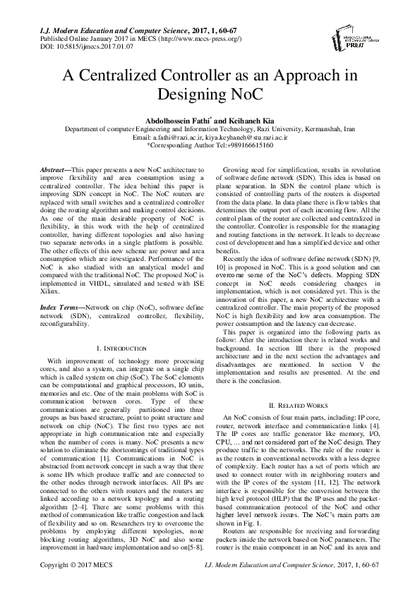 (PDF) A Centralized Controller as an Approach in Designing NoC
