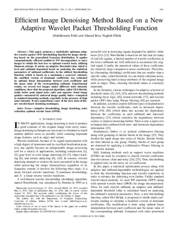 (PDF) Efficient Image Denoising Method Based on a New Adaptive Wavelet ...