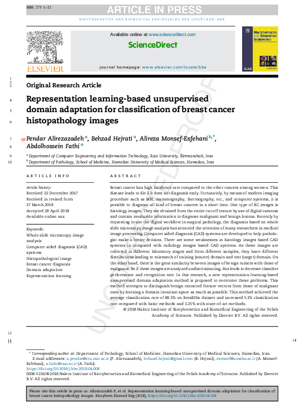 (PDF) Representation learning-based unsupervised domain adaptation for classification of breast ...