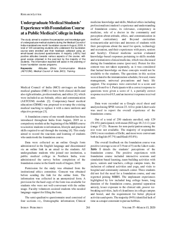 (PDF) Undergraduate Medical Students’ Experience with Foundation Course ...