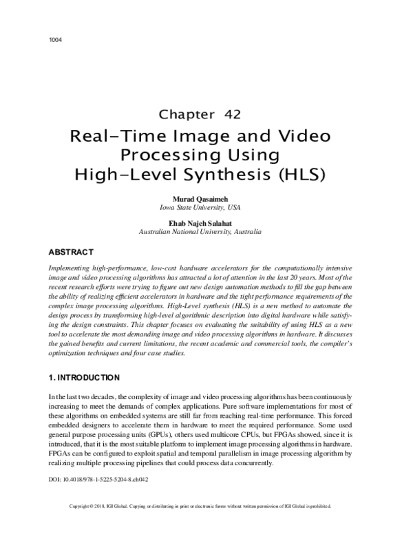 (PDF) Real-Time Image and Video Processing Using High-Level Synthesis (HLS)