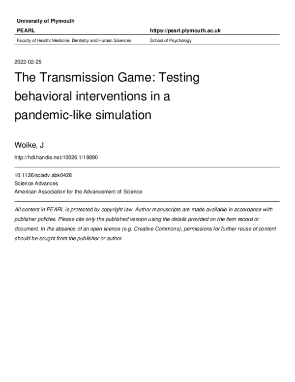 (PDF) The transmission game: Testing behavioral interventions in a ...