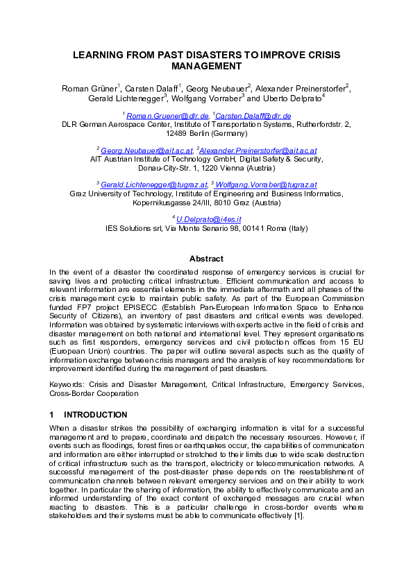 (PDF) Learning from past Disasters to Improve Crisis Management