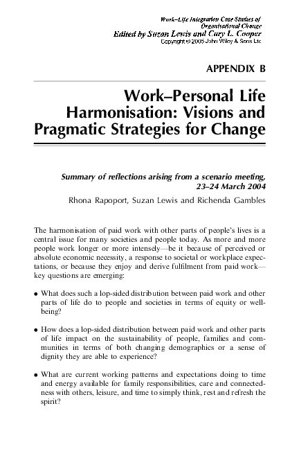 (PDF) Appendix B: Work-Personal Life Harmonisation: Visions and ...