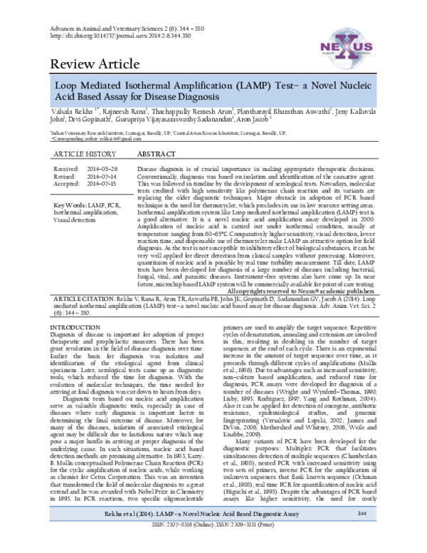 Pdf Loop Mediated Isothermal Amplification Lamp Test A Novel Nucleic Acid Based Assay For