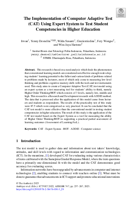 (PDF) The Implementation of Computer Adaptive Test (CAT) Using Expert ...