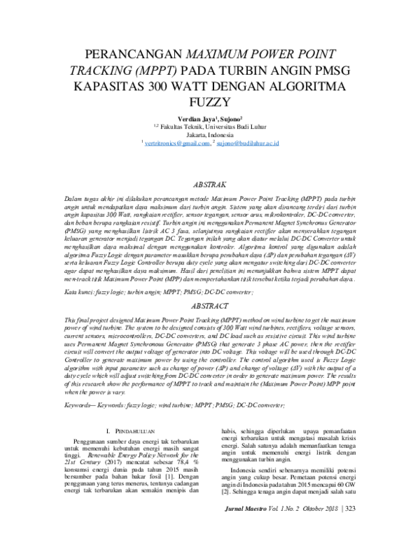 (PDF) Perancangan Maximum Power Point Tracking (MPPT) Pada Turbin Angin ...