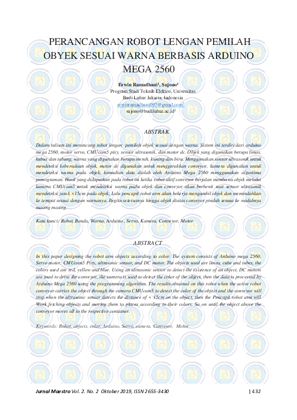 (PDF) Perancangan Robot Lengan Pemilah Objek Sesuai Warna Berbasis Arduino Mega 2560