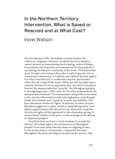 (PDF) In the Northern Territory Intervention, What is Saved or Rescued ...