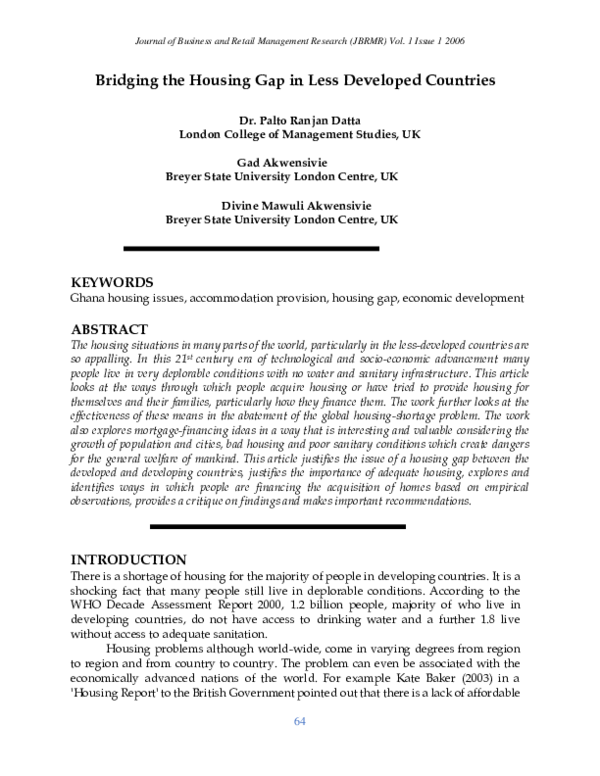(PDF) Bridging the Housing Gap in Less Developed Countries