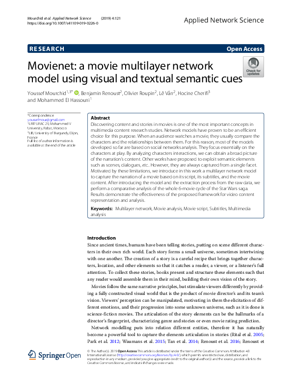 (PDF) Movienet: a movie multilayer network model using visual and textual semantic cues