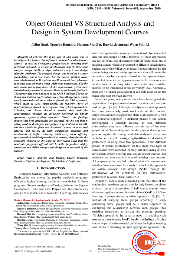 (PDF) Object Oriented VS Structured Analysis and Design in System Development Courses