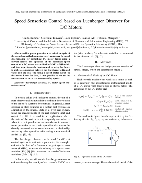 (PDF) Speed Sensorless Control based on Luenberger Observer for DC Motors