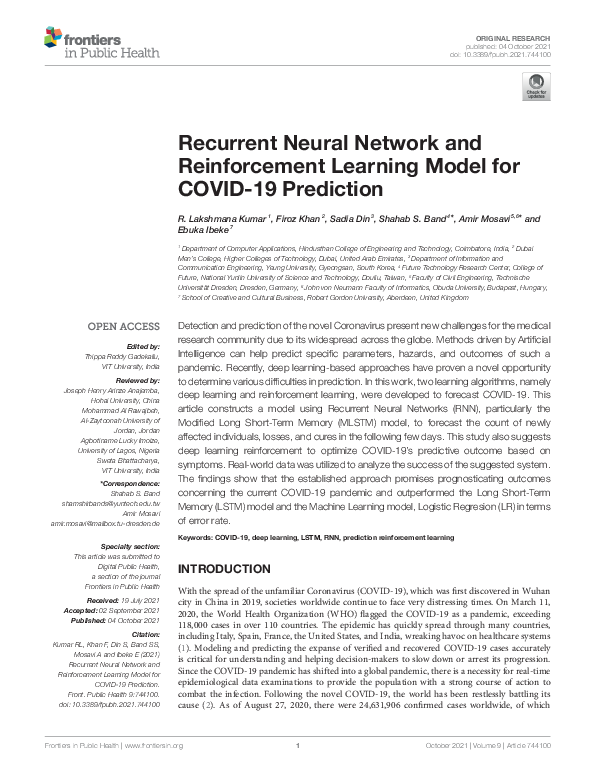 (PDF) Recurrent Neural Network and Reinforcement Learning Model for COVID-19 Prediction | Firoz ...