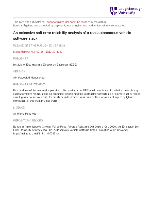 (PDF) An Extensive Soft Error Reliability Analysis of a Real Autonomous Vehicle Software Stack