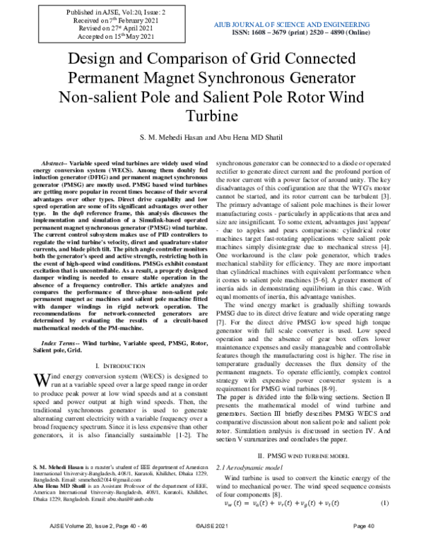 Pdf Design And Comparison Of Grid Connected Permanent Magnet Synchronous Generator Non Salient
