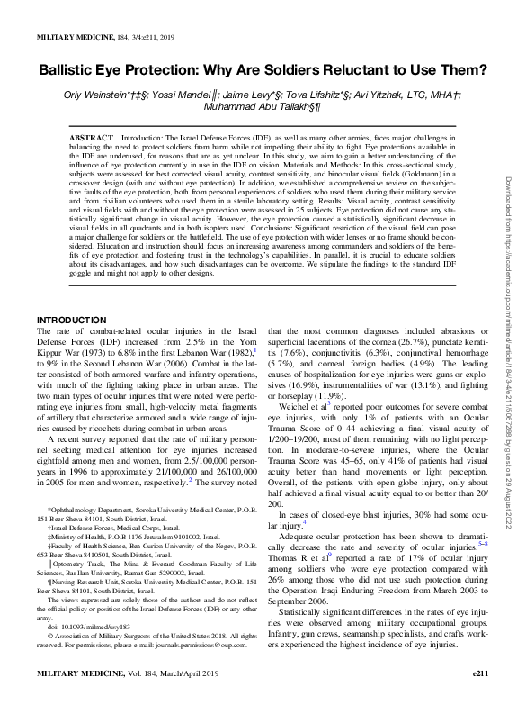 (PDF) Ballistic Eye Protection: Why Are Soldiers Reluctant to Use Them?