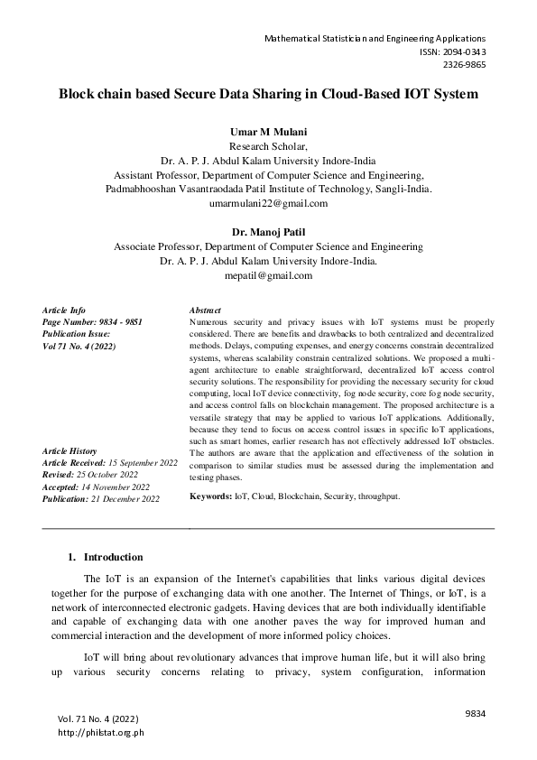 (PDF) Block chain based Secure Data Sharing in Cloud-Based IOT System