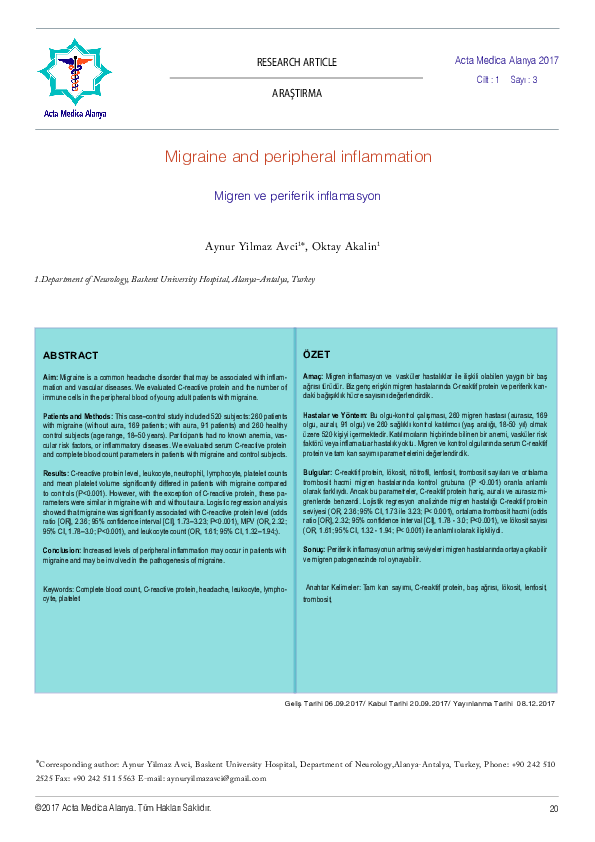 (PDF) Migraine and peripheral inflammation