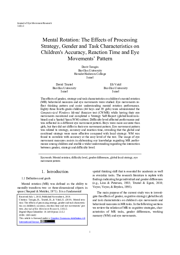 (PDF) Mental rotation: The effects of processing strategy, gender and ...